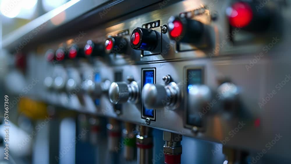 Closeup of a labeling machines control panel showing various settings ...