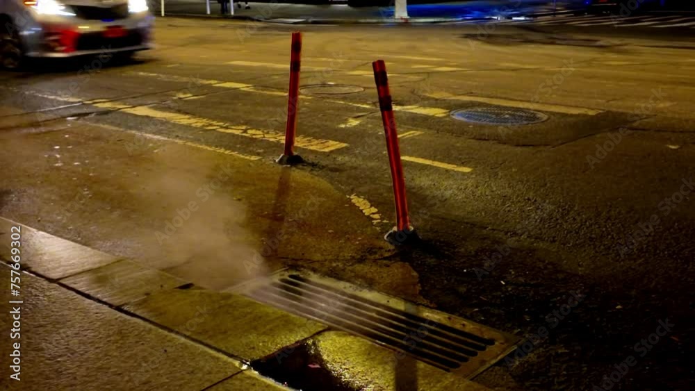 Steam Rising from a Manhole Cover on Sidewalk in New York City Steam ...