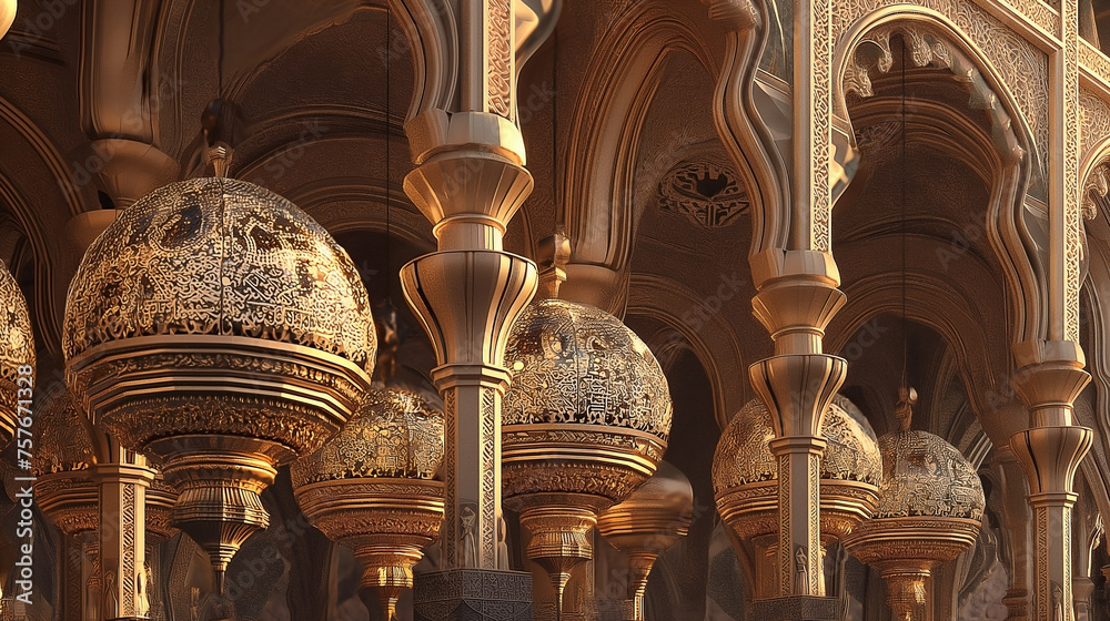 Wallpapers islamic architecture interior, golden light, mosque, palace ...