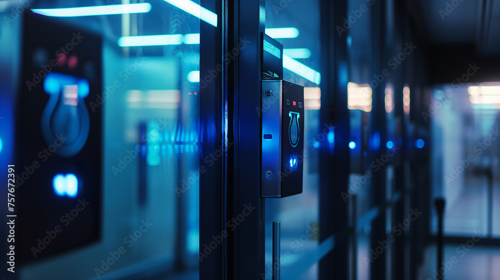 wall-mounted fingerprint or biometric authentication machine in the ...