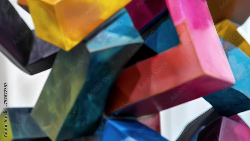 An abstract sculpture made of interlocking shapes in vibrant colors ...