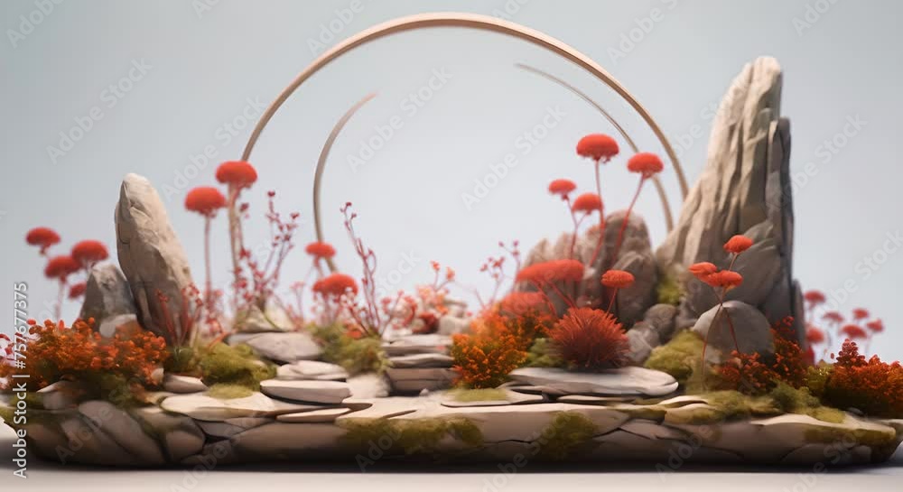 Zen garden on Mars, combining red Martian rocks with traditional ...