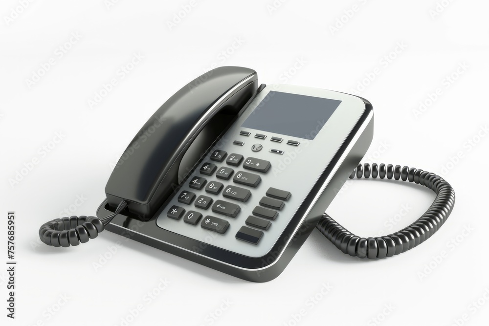 3D Render of a sleek desktop telephone with caller ID and speakerphone ...