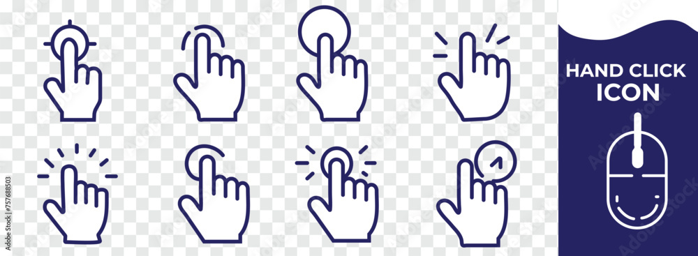 Hand click icon set in line style. Click here, Hand clicking, finger ...