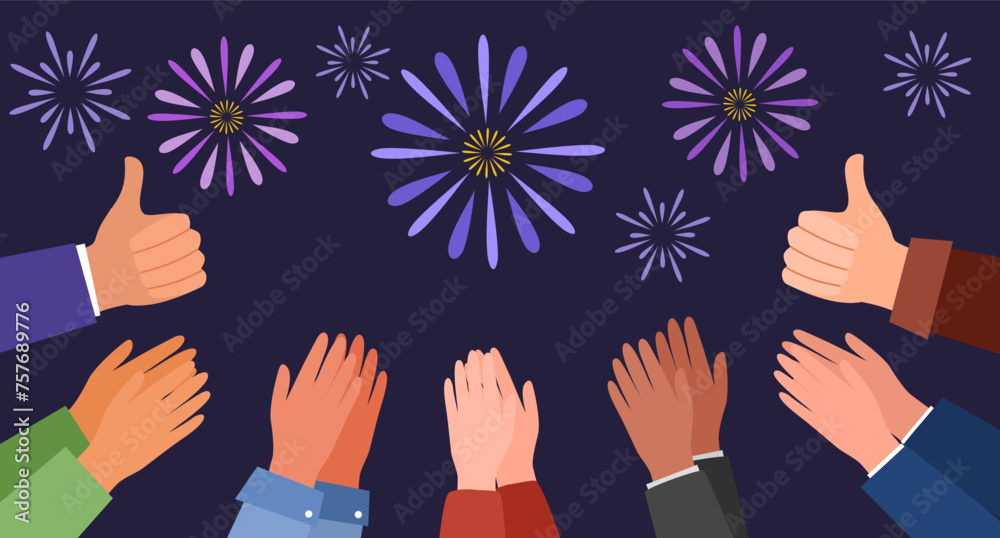 Human hands clapping. People crowd applaud to congratulate success job ...