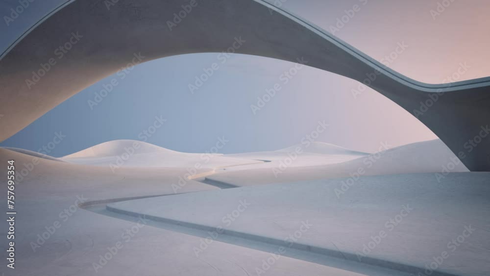 Curve shape roof with gray concrete floor. 3d illustration of abstract ...
