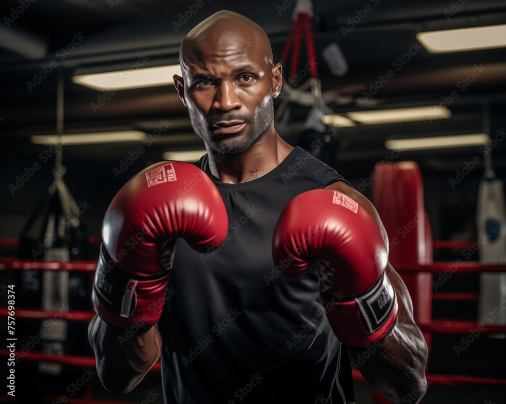 Boxing trainer in gym. Shows dedication and enthusiasm in teaching ...
