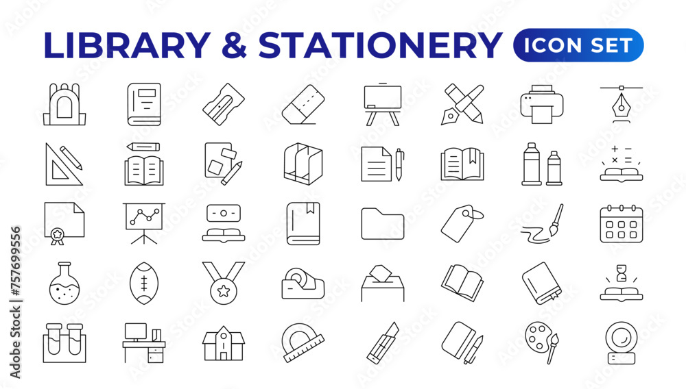 Educational Resources Line Icons set. Backpack, Book, learning, school ...