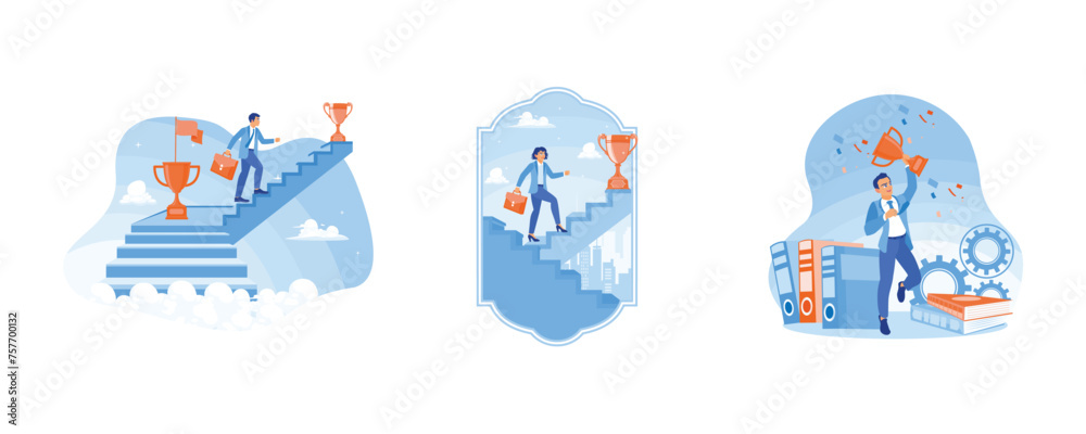 Businessman climbs the ladder to achieve success. Motivation to achieve ...