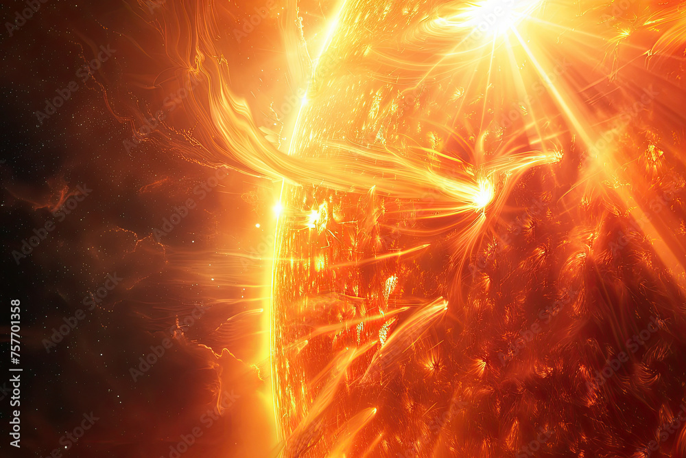 solar flare, and magnetic storms, Solar prominence, Plasma flash on the ...