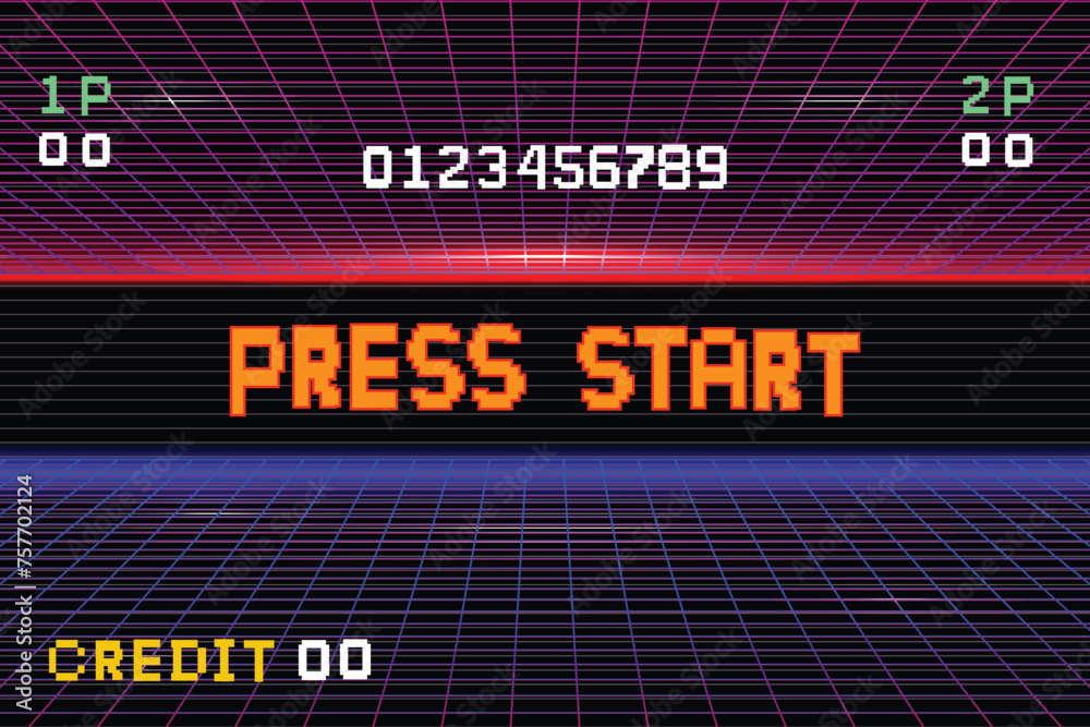 PRESS START INSERT A COIN TO CONTINUE .pixel art .8 bit game. retro ...