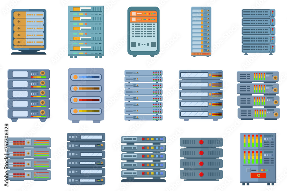 Vector illustration of various server racks collection, various types ...