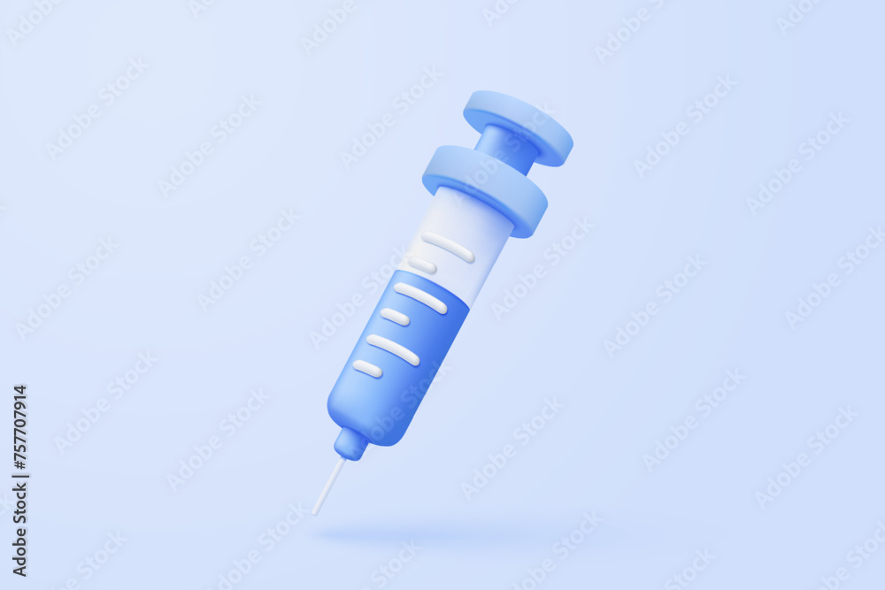 3d medical syringe icon on pastel background. Vaccination medical ...