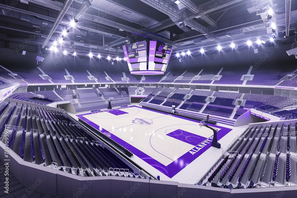 3D Render of a state-of-the-art basketball arena with LED screens and ...