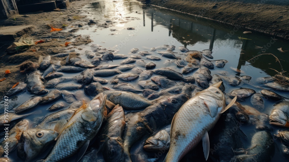 Dead fish in the canal represents the impact of wastewater on the ...