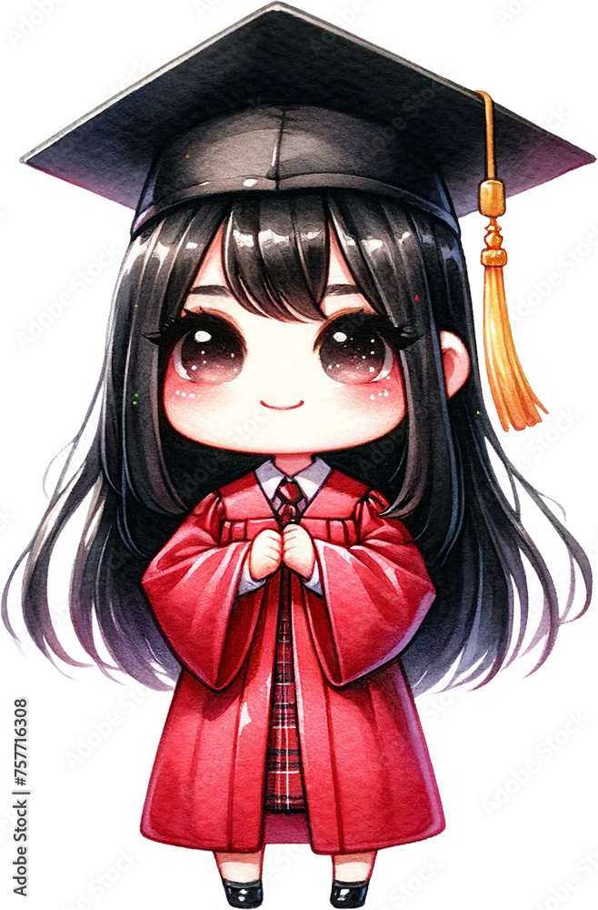 graduate with diploma gown student Chibi Clipart, on transparent ...