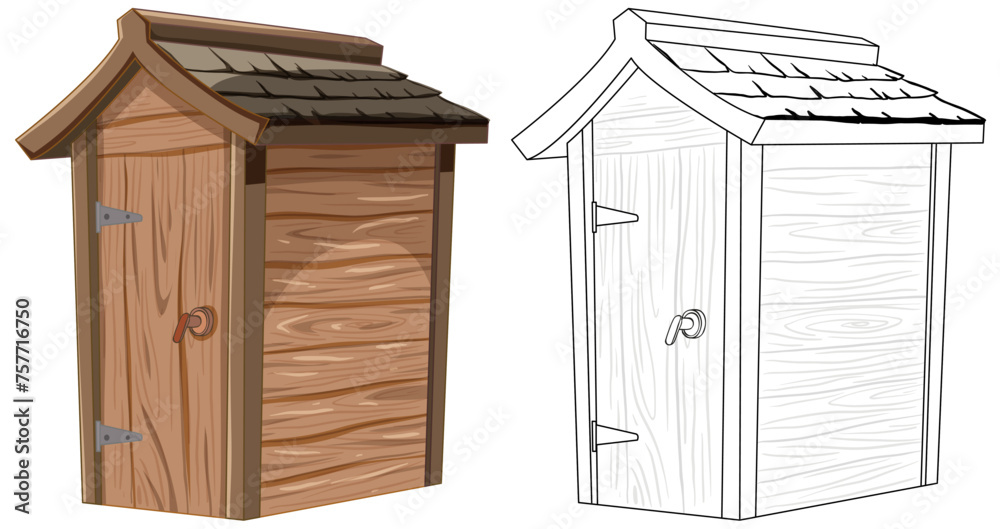 Poster Two cartoon-style wooden outhouse drawings. – Wall Art | UkPosters
