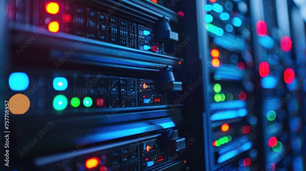 Foto de Data Technology Center Server Racks in Dark Room with VFX ...