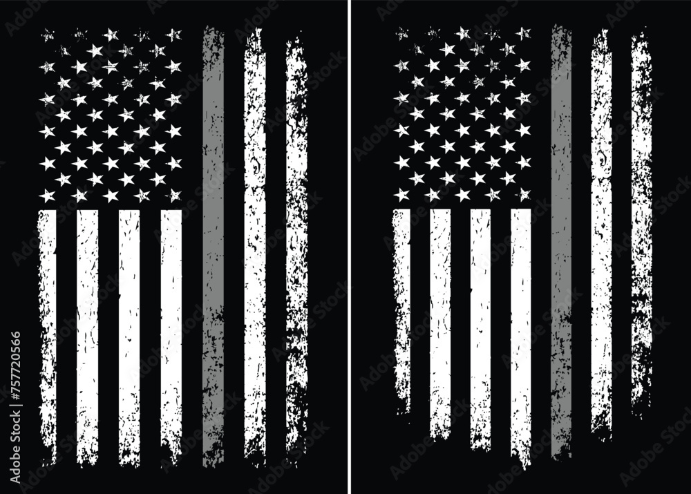 American Distressed Flag With Thin Gray Line Vector template. Symbol of ...
