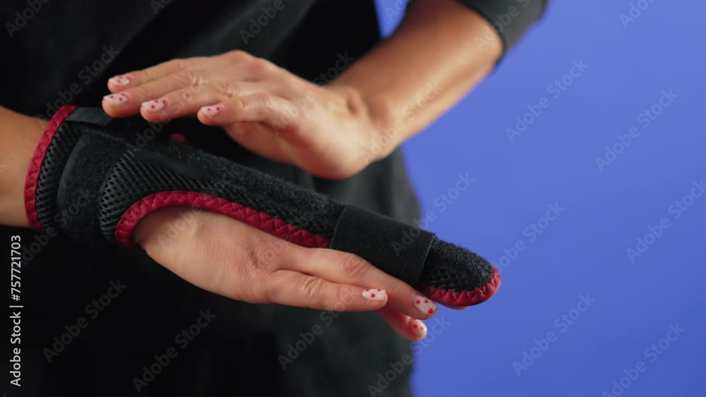 wrapping a two-sided splint on the middle finger after an accident ...