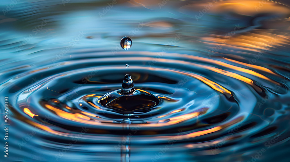 Clear Water Drop with Circular Waves - Macro Close-up of Transparent ...