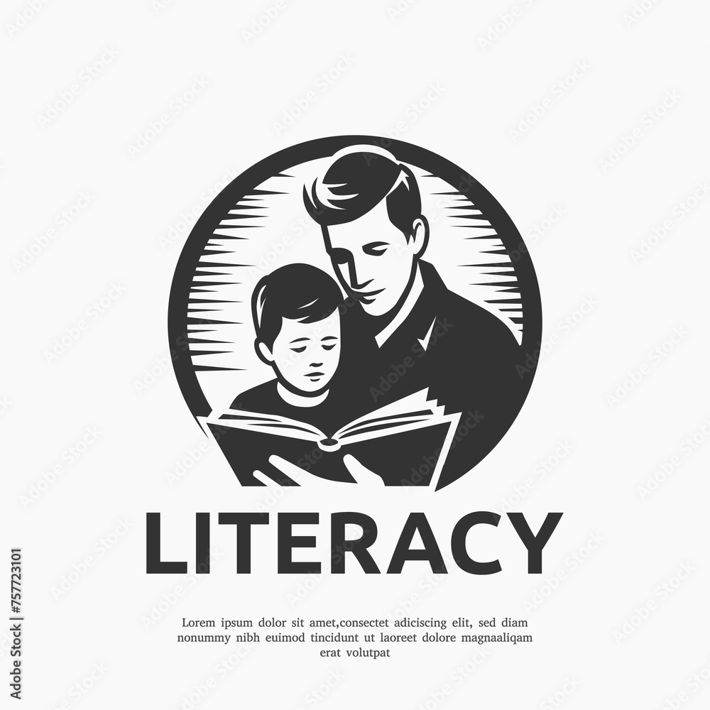 Literacy Legacy Logo design template. A man reading to a child ...