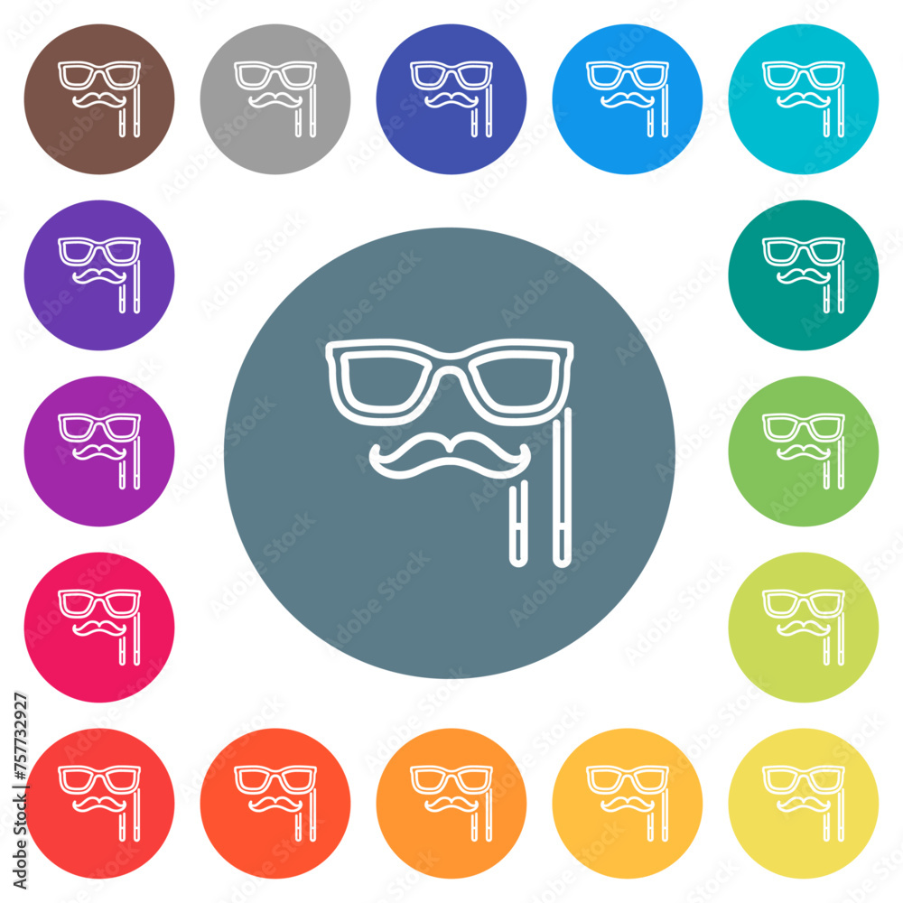 Man masquerade mask with stick outline flat white icons on round color ...