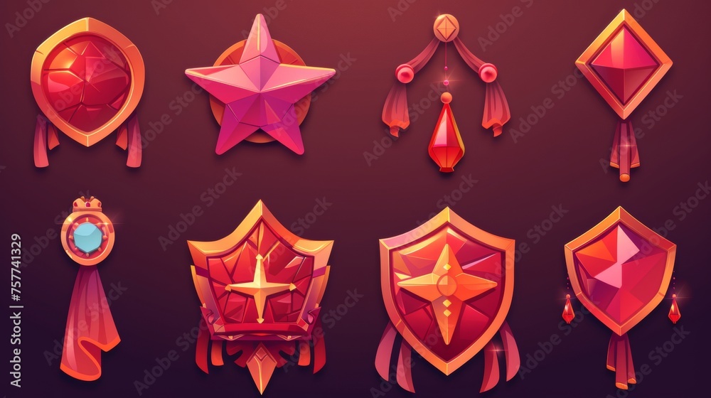 Game level rank badge with star and stages of decoration evolution ...