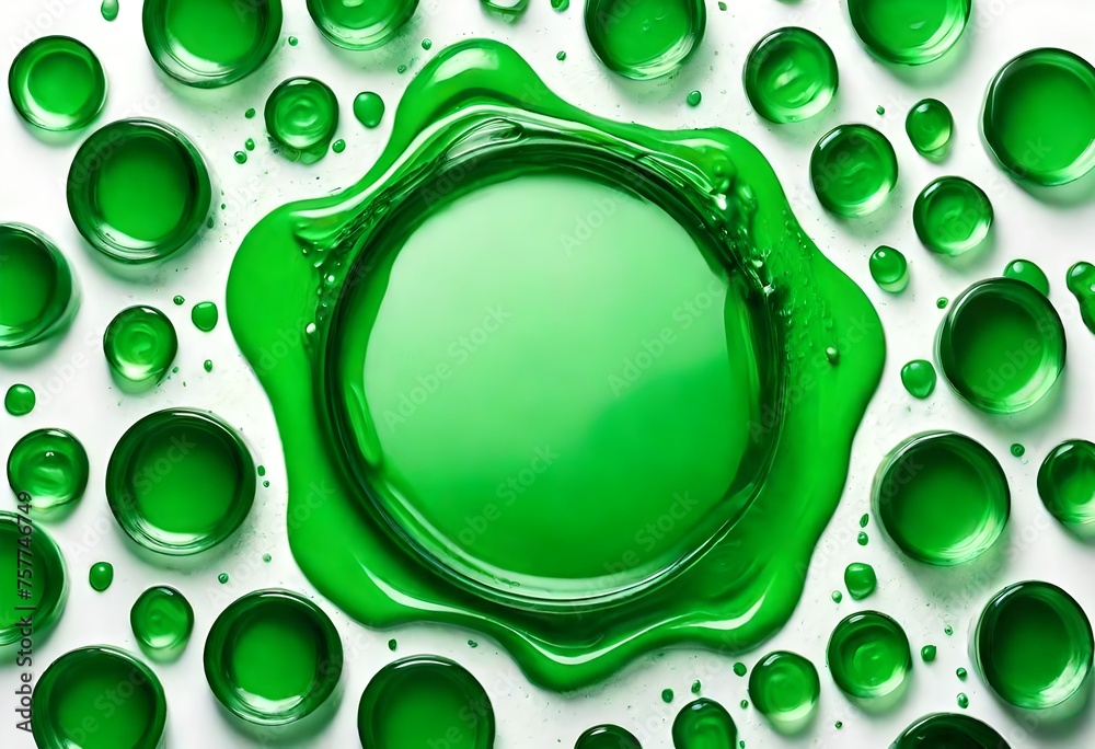 green dishwashing liquid detergent puddle isolated on a pristine white ...