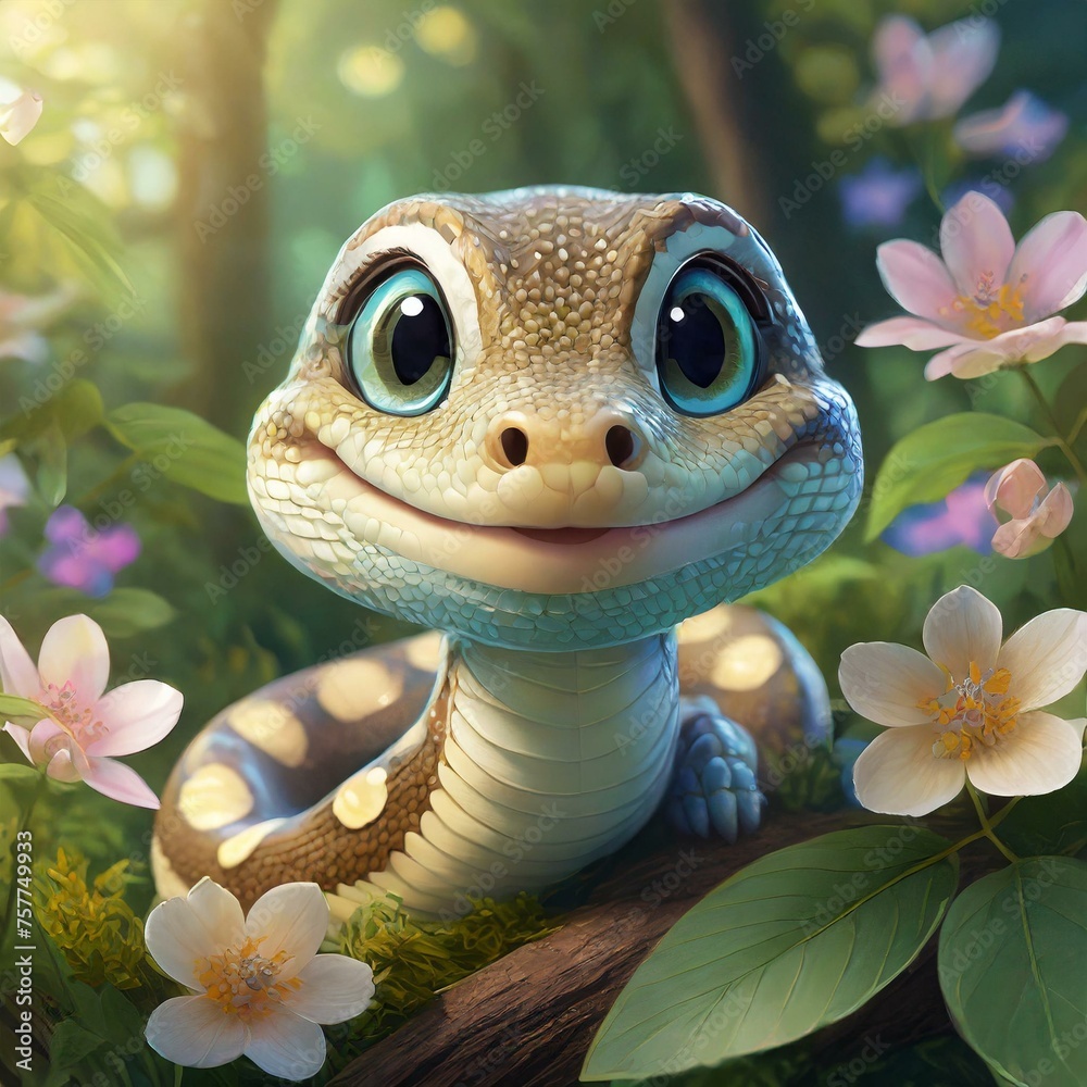 ai generative of 3d render of A baby snake that is a bit cross-eyed ...