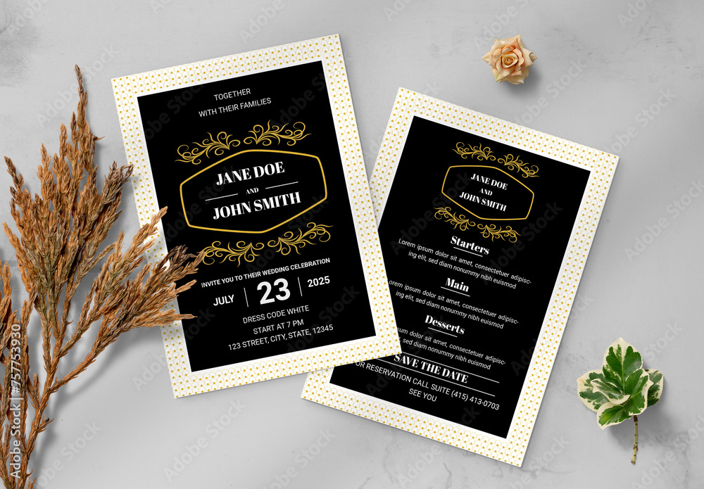 Black Color Wedding Invitation Card Template Stock Template | Adobe Stock
