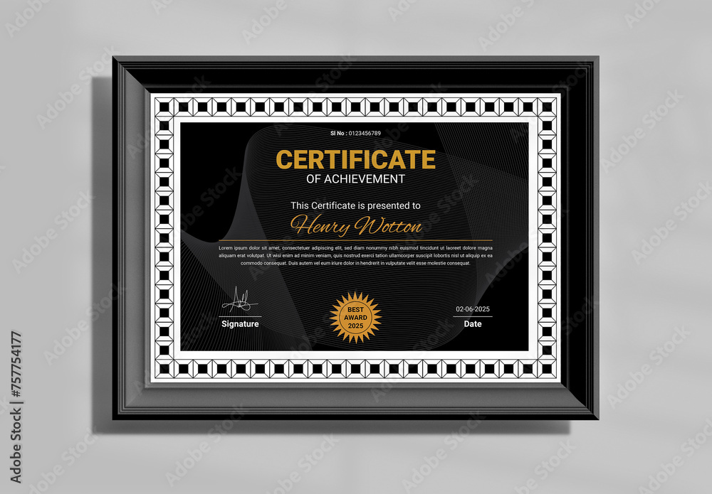 Classical Certificate Layout With Border Design Stock Template | Adobe ...