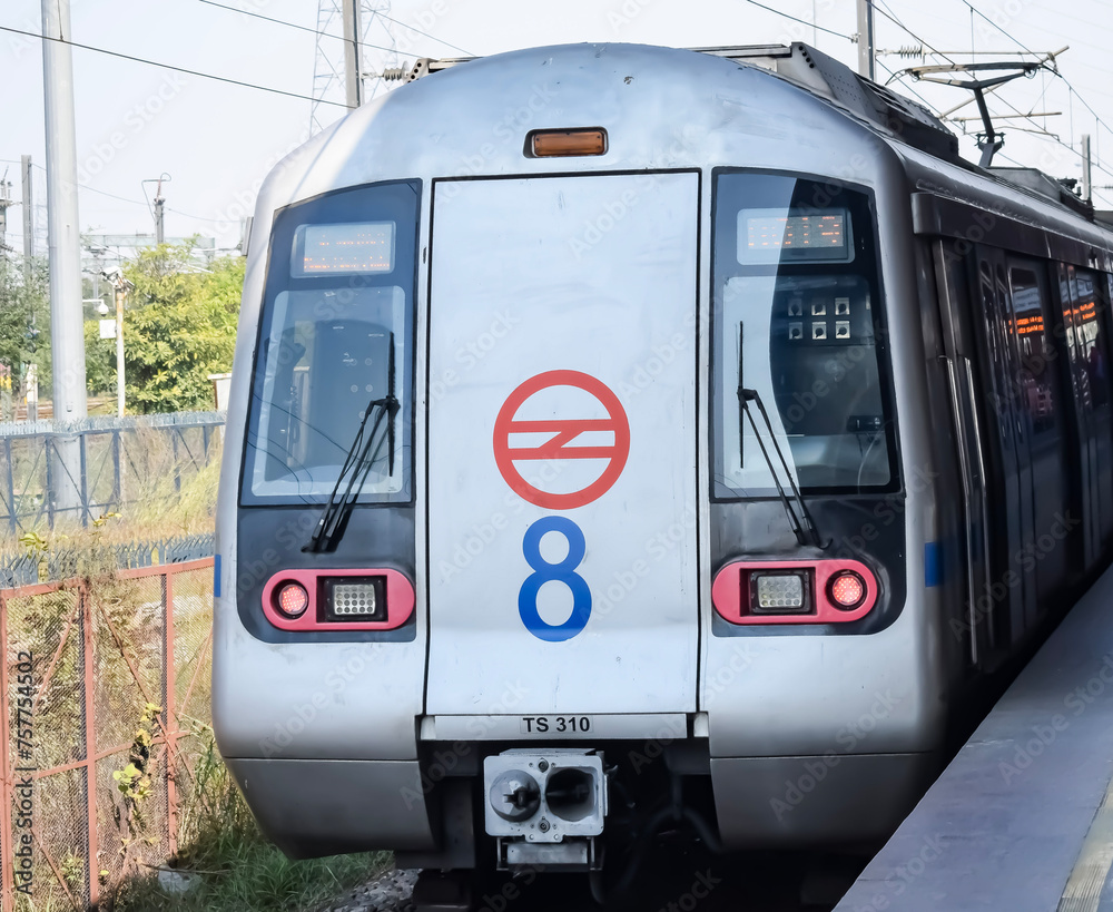 New Delhi, India, February 17 2024 - Delhi Metro train arriving at ...