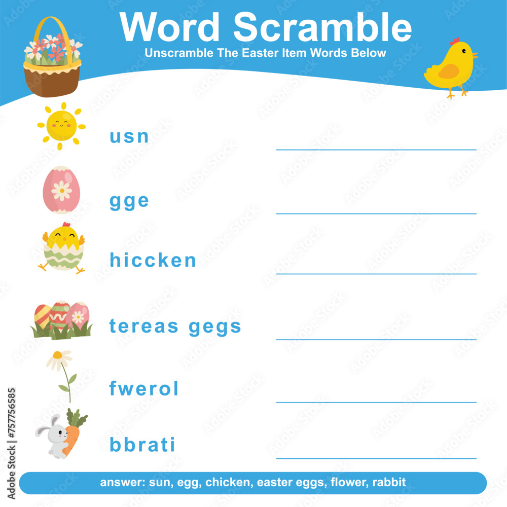 Word Scramble worksheet. Complete the letters in English. Kids ...