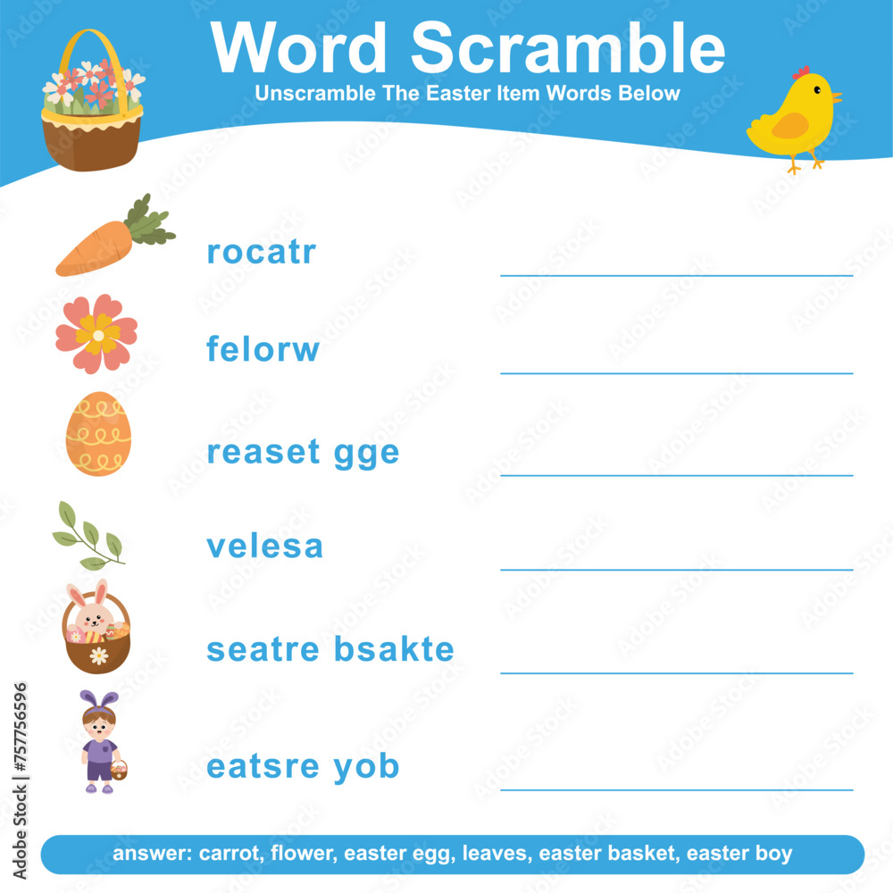 Word Scramble worksheet. Complete the letters in English. Kids ...