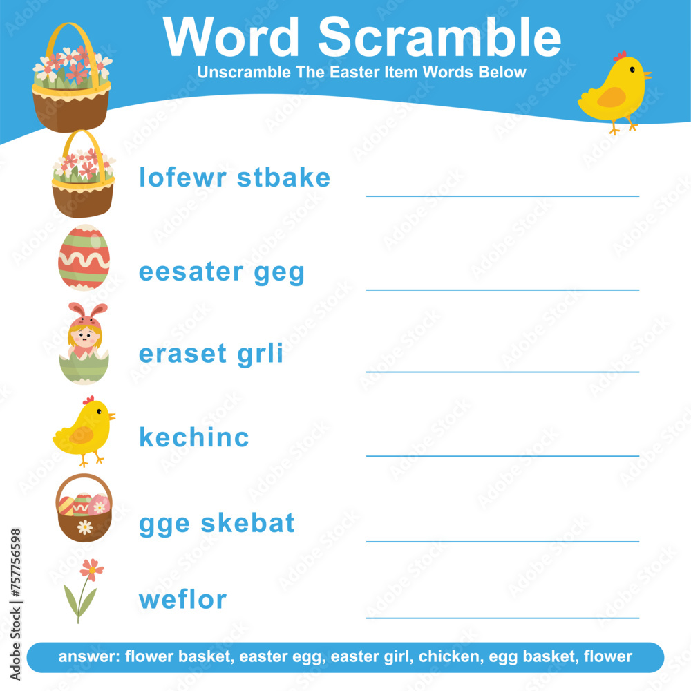 Word Scramble worksheet. Complete the letters in English. Kids ...