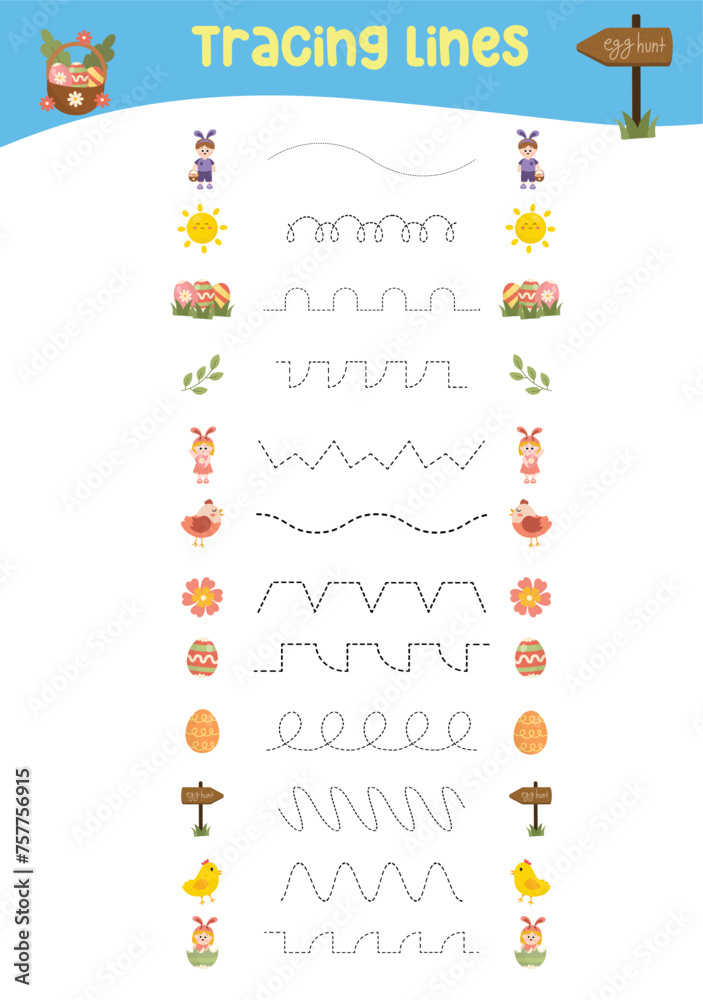 Tracing vertical lines activity for children. Tracing worksheet for ...