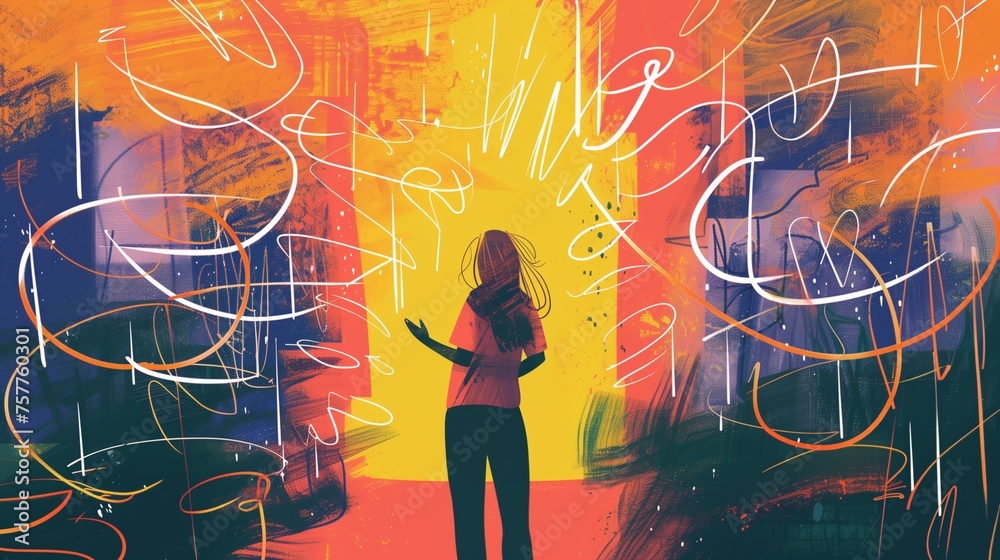 Illustration depicting cognitive dissonance concept with a female ...