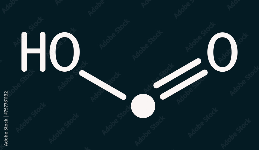 Formic acid, methanoic acid CH2O2 molecule. Skeletal chemical formula ...