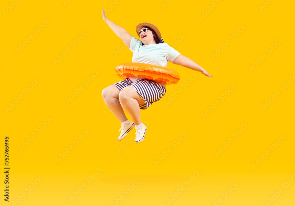 Full body photo of a happy funny fat plus size woman in sunglasses with ...