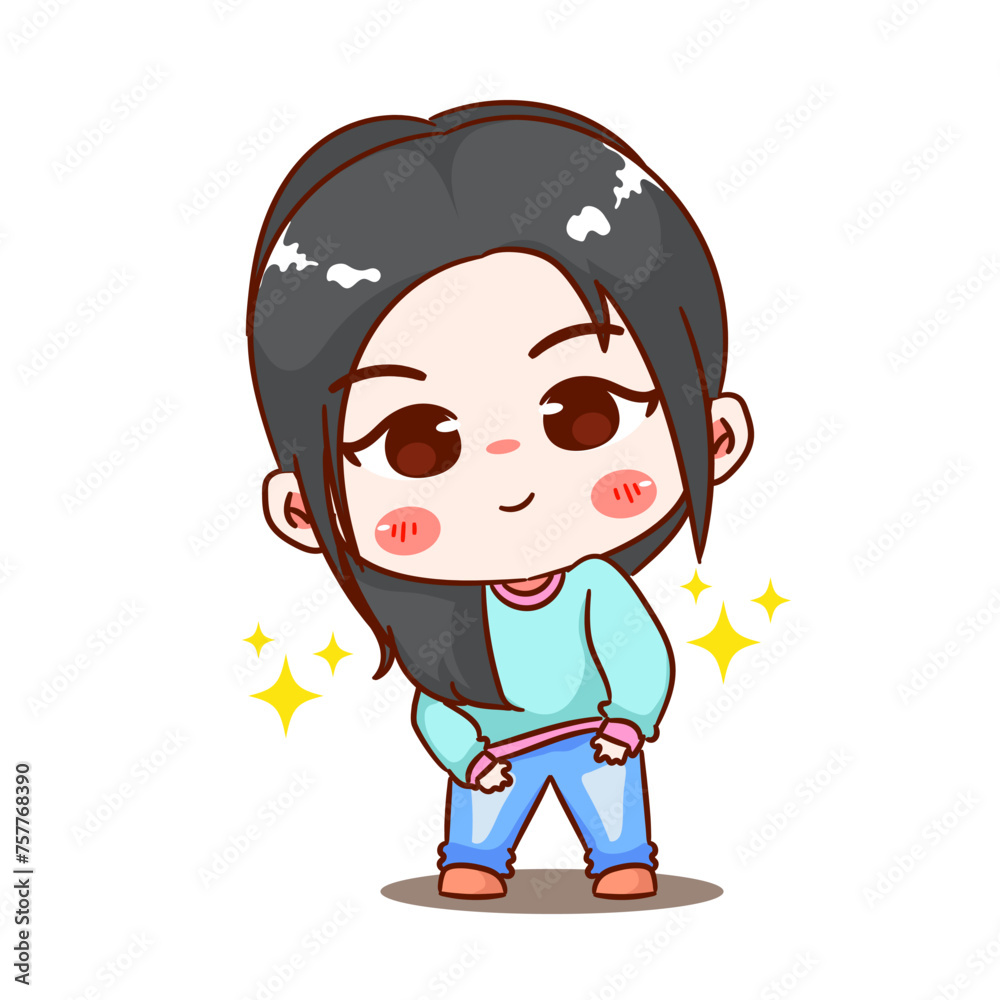 Cute girl dancing cartoon character. Korean style fashion. People ...