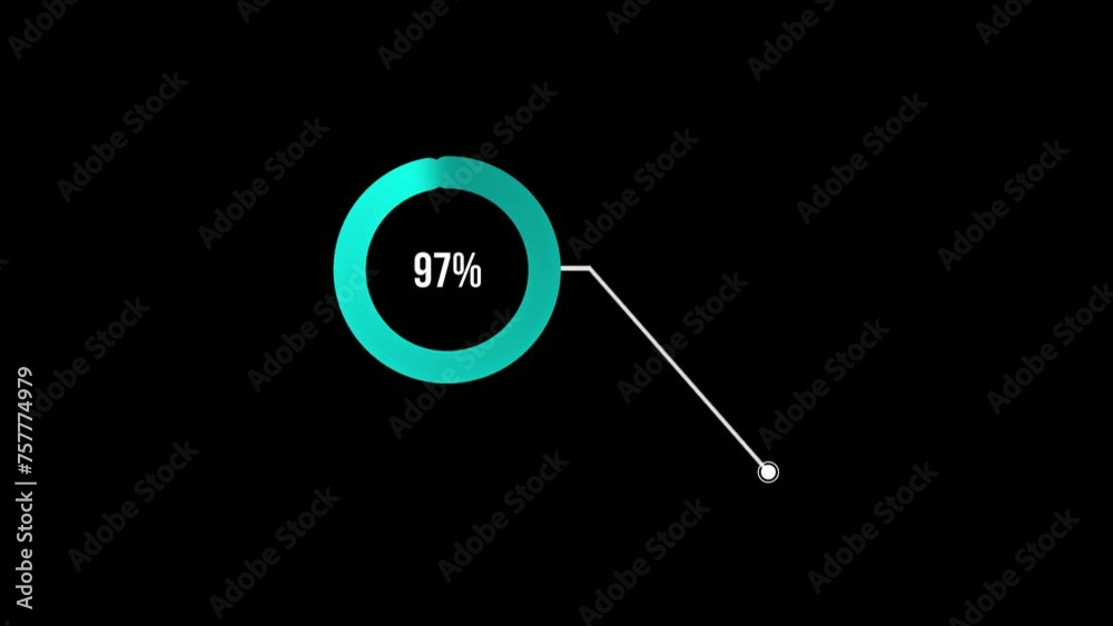 97 percent Call out Pie Chart Animation. Ninty Six percent Glowing Blue ...