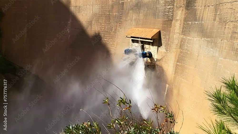 Vidéo Stock Closing of water outlet valve on dam wall. Howell Bunger ...