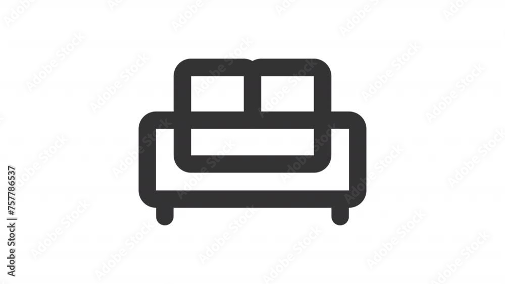 Animated sofa icon. Couch transforms into chair line animation. Hotel ...
