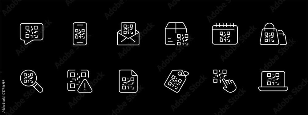 Quar code icon set. Technology, file, search, box, delivery, scanning ...