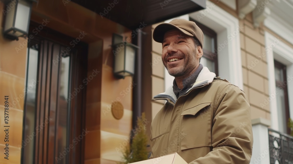 Delivery man send deliver express. online shop, paper container ...