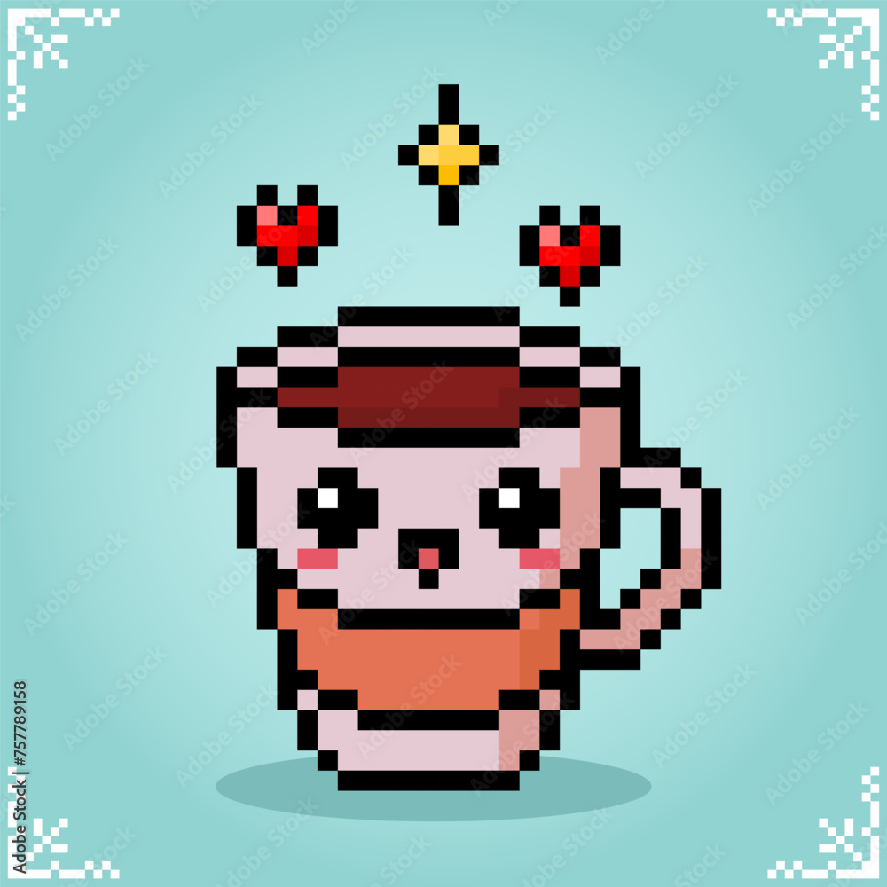 Vecteur Stock coffee drink with kawaii style in 8 bit pixel art. Drinks ...
