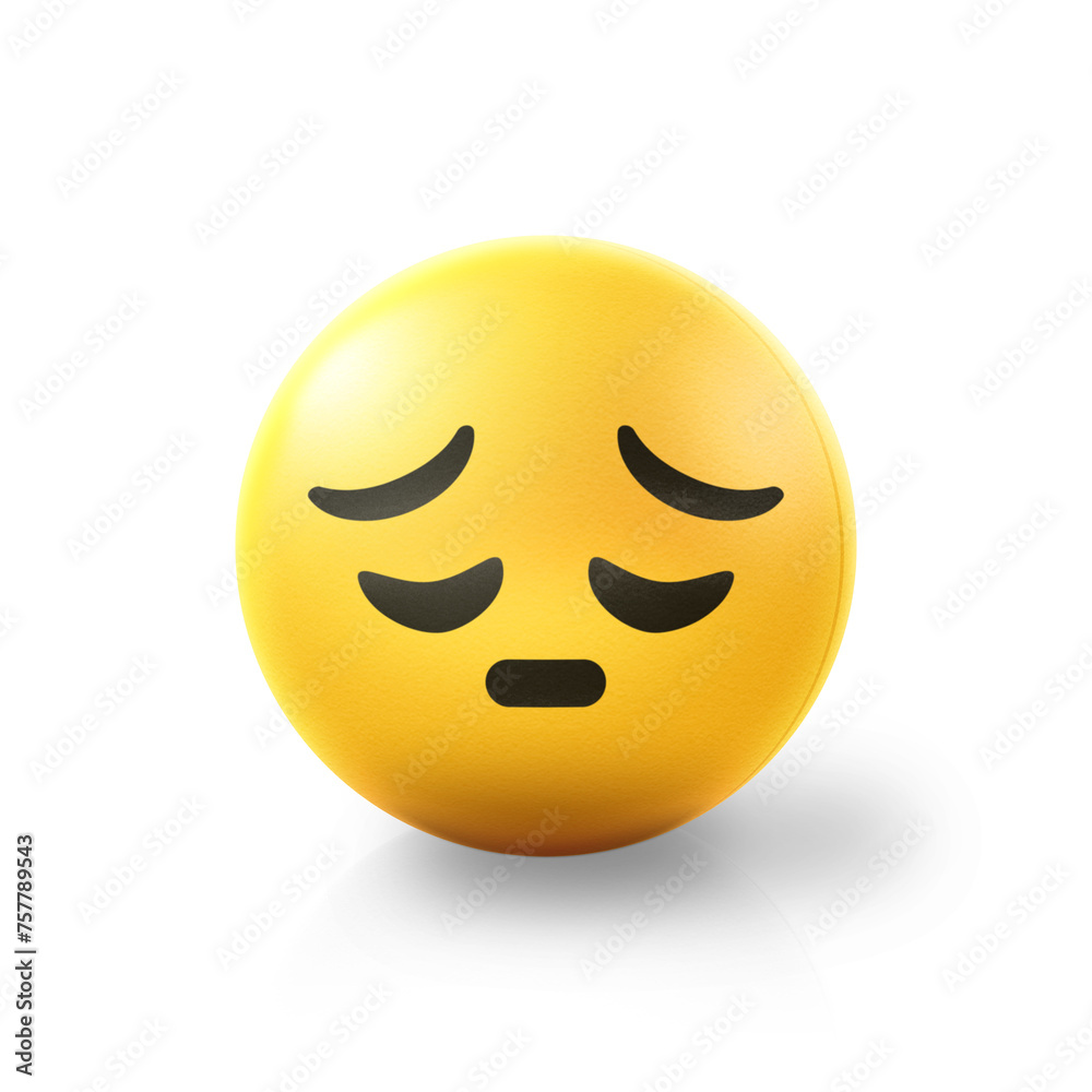 Dissapointed Emoji stress ball on shiny floor. 3D emoticon isolated ...