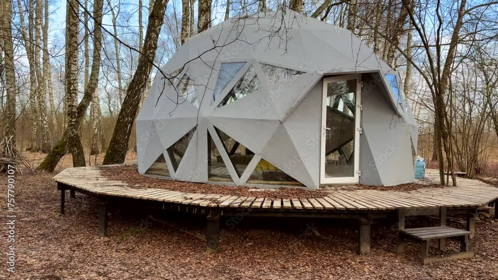 Glamping Domes in campsite in forest. Geodesic Dome House. Glamping ...
