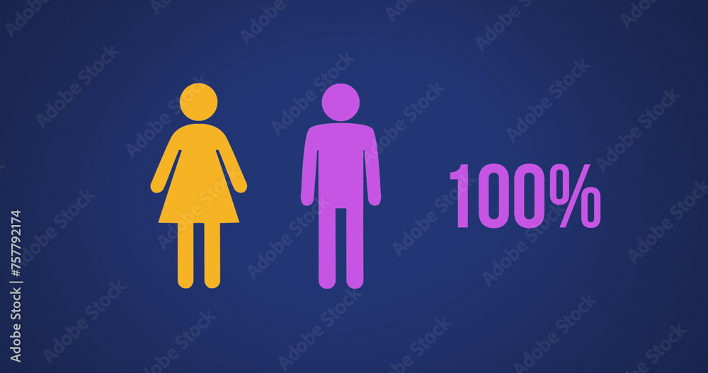 Graphic shows gender representation filling up in purple and yellow on ...